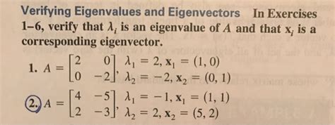 solved verifying eigenvalues and eigenvectors in exercises