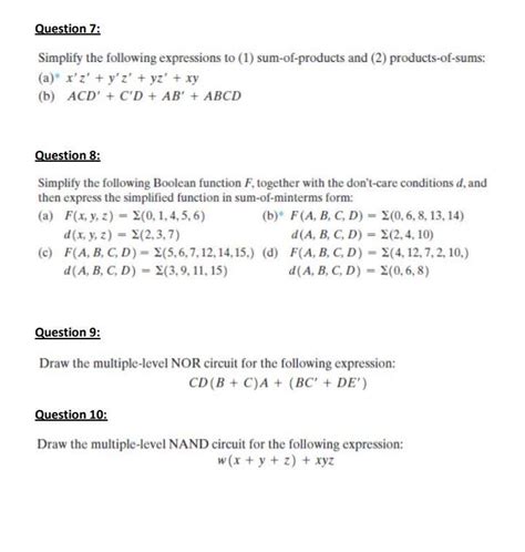 solved simplify the following boolean functions using