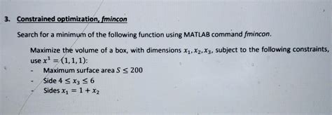 solved 3 constrained optimization fmincon search for a