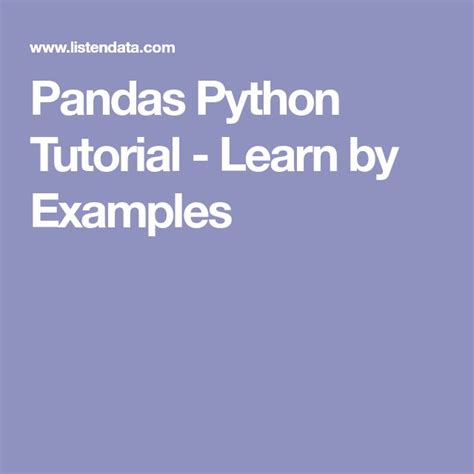 Pandas Python Tutorial Learn By Examples Tutorial Learning Python