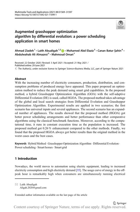 augmented grasshopper optimization algorithm by differential evolution a power scheduling