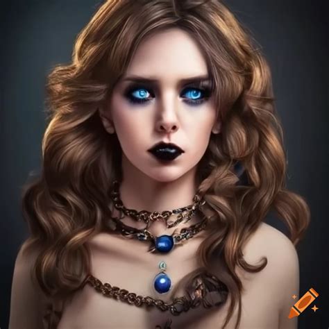 Artwork Of A Fierce Protagonist Woman With Wavy Brown Hair And Dark Blue Eyes