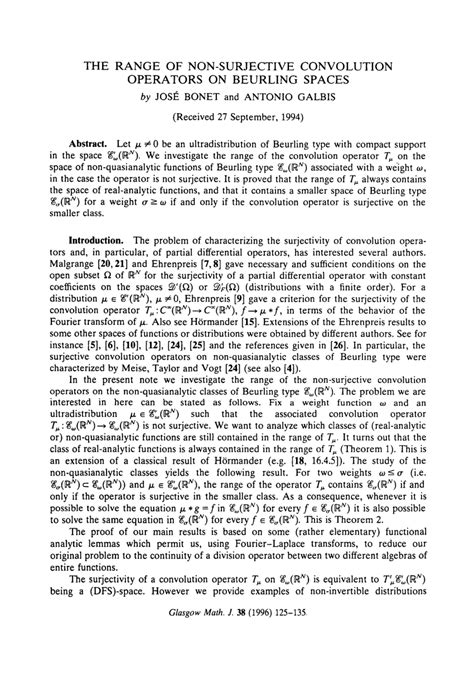 pdf the range of non surjective convolution operators on beurling spaces
