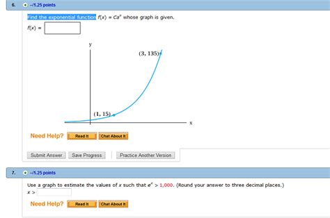 solved find the exponential function f x cax whose graph