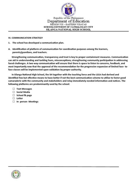 The School Has Developed A Communication Plan Movs Shs Vi 1 A C Download Free Pdf