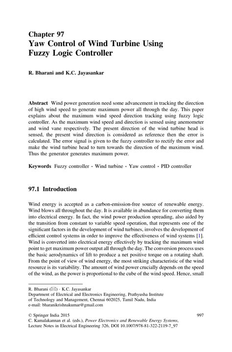 pdf yaw control of wind turbine using fuzzy logic controller