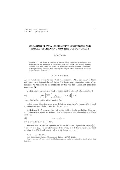 pdf creating slowly oscillating sequences and slowly oscillating continuous functions