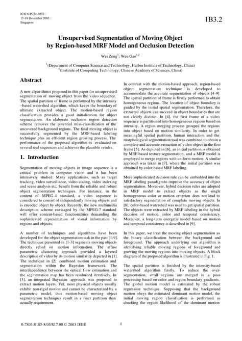 pdf unsupervised segmentation of moving object by region based mrf model and occlusion detection