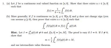solved a let f be a continuous real valued function on [a