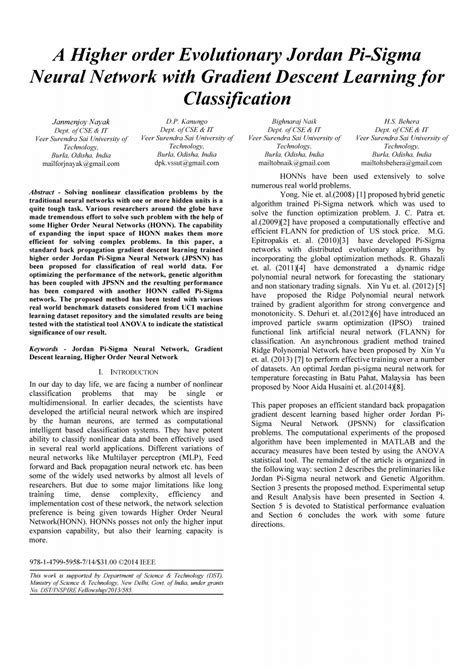 pdf a higher order evolutionary jordan pi sigma neural network with gradient descent learning
