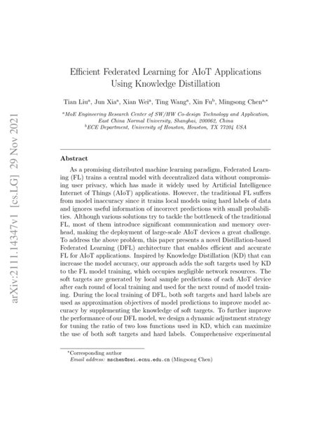 efficient federated learning for aiot applications using knowledge distillation deepai