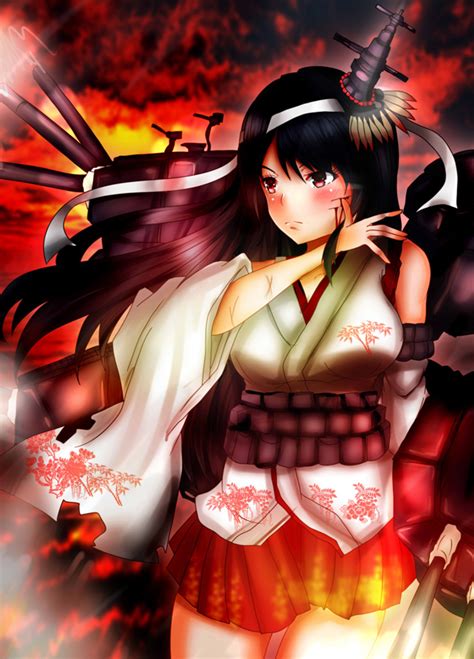 Wallpaper Anime Girls Kantai Collection Fusou Kancolle Long Hair Black Hair Boobs