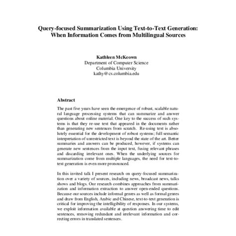 query focused summarization using text to text generation when information comes from