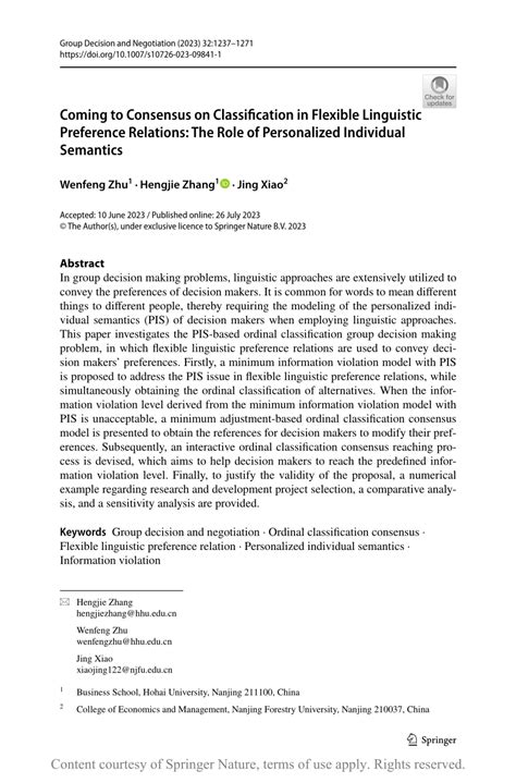 coming to consensus on classification in flexible linguistic preference relations the role of