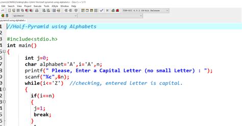 Half Pyramid Using ABC Alphabets In C Language