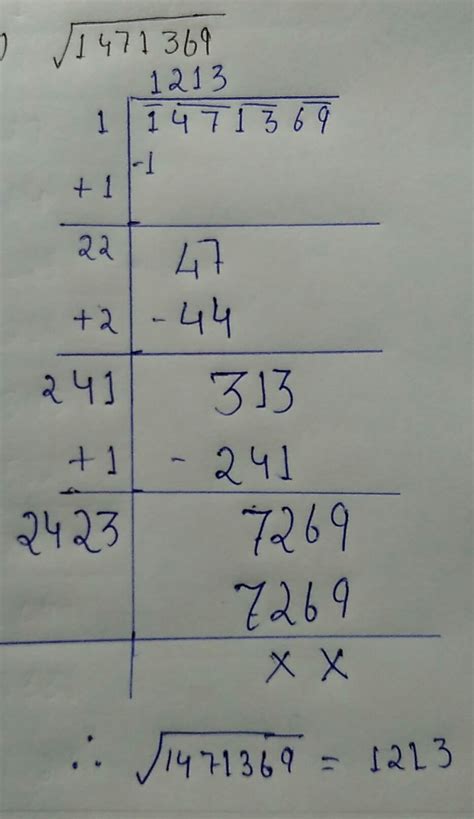 Find The Square Root Of 1471369 By Long Division Method Brainly In