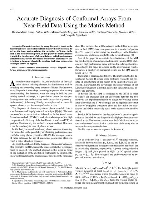 pdf accurate diagnosis of conformal arrays from near field data using the matrix method