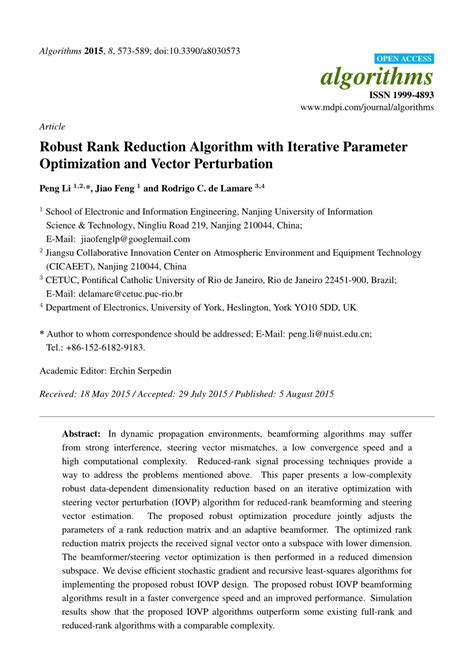pdf robust rank reduction algorithm with iterative parameter optimization and vector perturbation