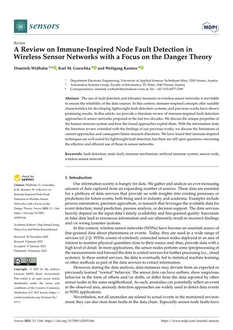 pdf a review on immune inspired node fault detection in wireless sensor networks with a focus