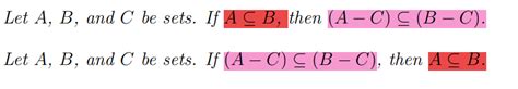 solved let a b and c be sets if a⊆b then a−c ⊆ b−c let