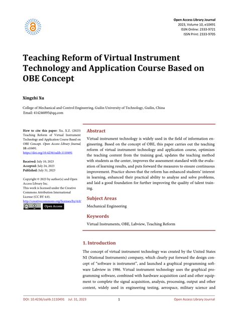 pdf teaching reform of virtual instrument technology and application course based on obe concept