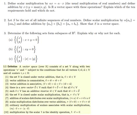 solved 1 define scalar multiplication by our a 1 the