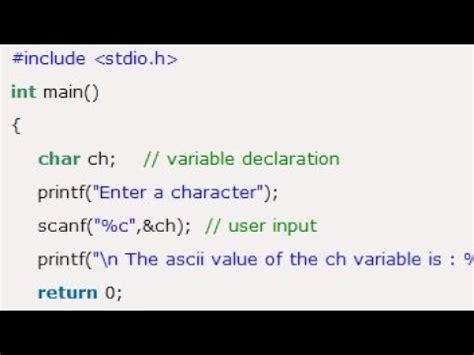 Find ASCII Value Of A Character In C Programming Language