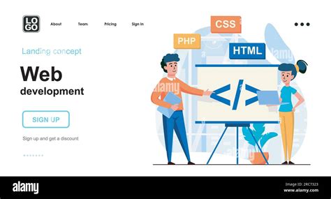 web development web concept team of programmers coding code work with different program