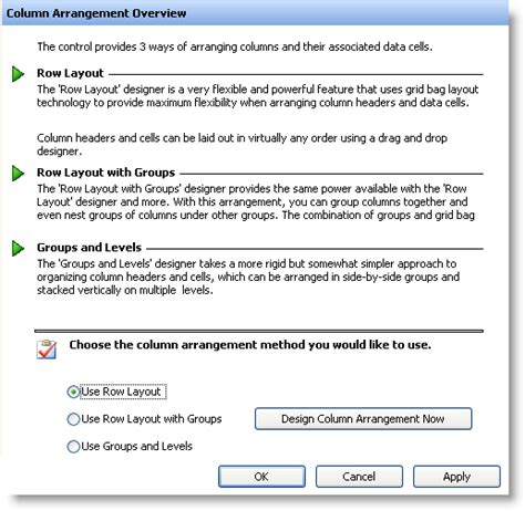 using row layouts designer infragistics windows forms™ help