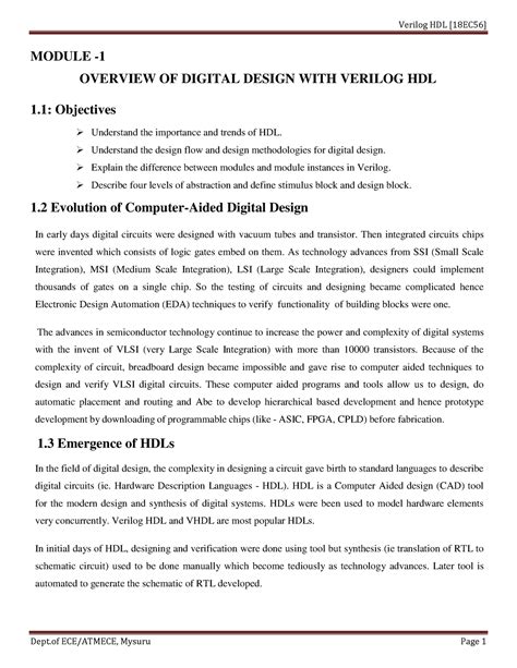 verilog hdl 18ec56 module 1 notes module overview of digital design with verilog hdl 1