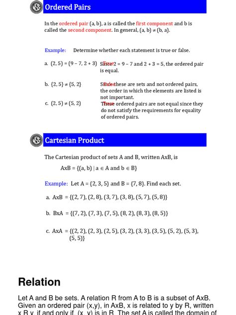 ordered pairs cartesian product relations and functions pdf function mathematics set