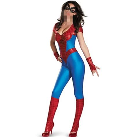 Womens Spider Girl Bodysuit Womens Costumes Super Heroes Halloween Cosplay Red Adult Carnival