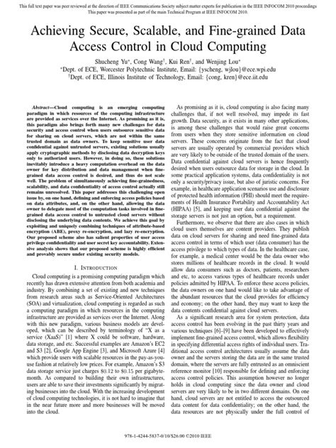 achieving secure scalable and fine grained data access control in cloud computing pdf public