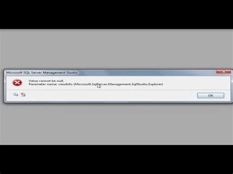 Fix Error SQL Server Value Cannot Be Null Parameter Name ViewInfo YouTube