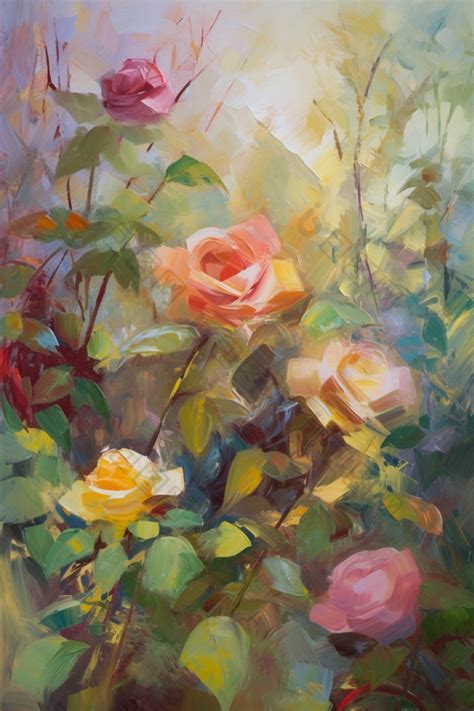 多彩玫瑰油画花阳光插画图片 包图网