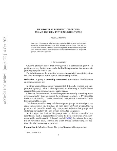 pdf lie groups as permutation groups ulam s problem in the nilpotent case