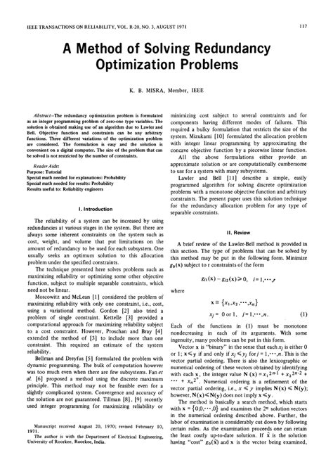 pdf a method of solving redundancy optimization problems