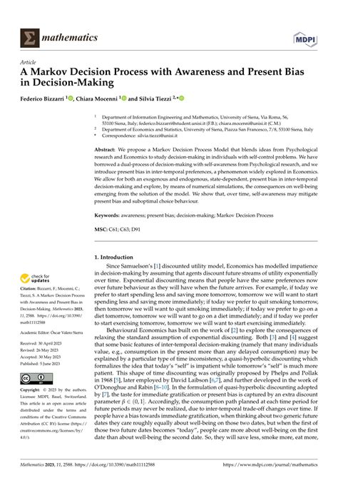 pdf a markov decision process with awareness and present bias in decision making