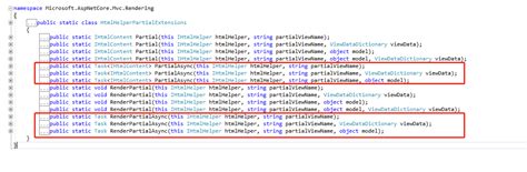 core does partial tag helper use renderpartialasync or partialasync stack overflow