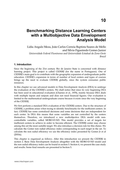 pdf benchmarking distance learning centers with a multiobjective data envelopment analysis model