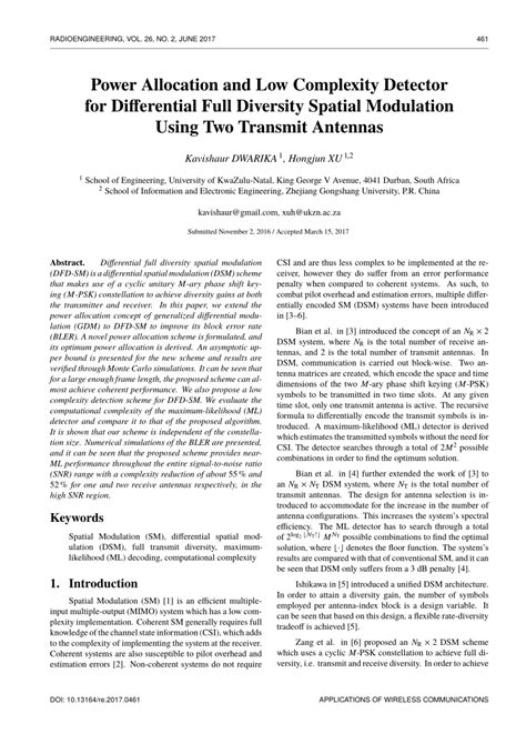 pdf power allocation and low complexity detector for differential full diversity spatial
