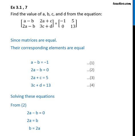 ex 3 1 7 find a b c d from equation class 12 matrices