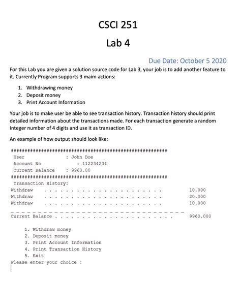 csci 251 lab 4 due date october 5 2020 for this lab