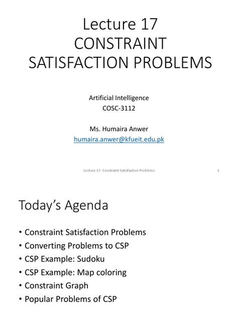 constraint satisfaction problems artificial intelligence cosc 3112 ms humaira anwer pdf