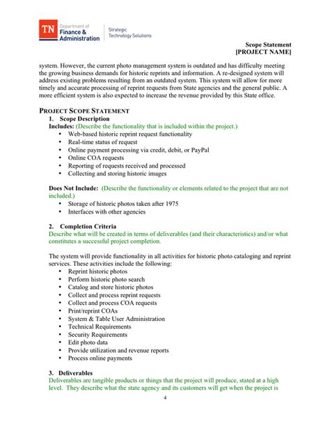 scope statement template in word and pdf formats page 6 of 10