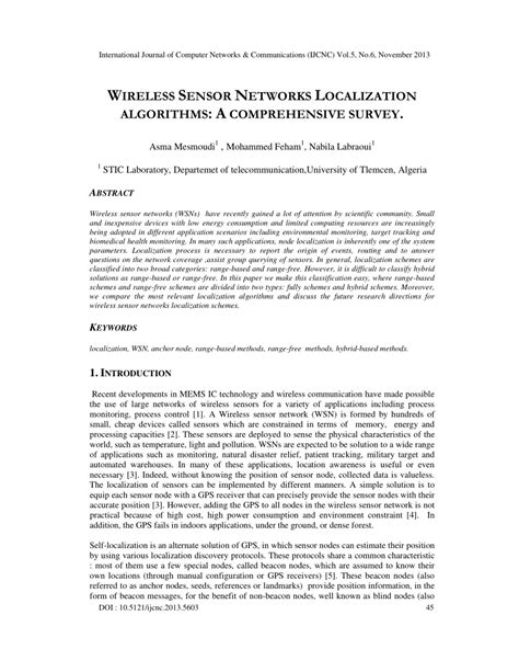 pdf wireless sensor networks localization algorithms a comprehensive survey