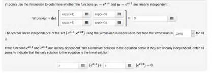 solved use the wronskian to determine whether the functions