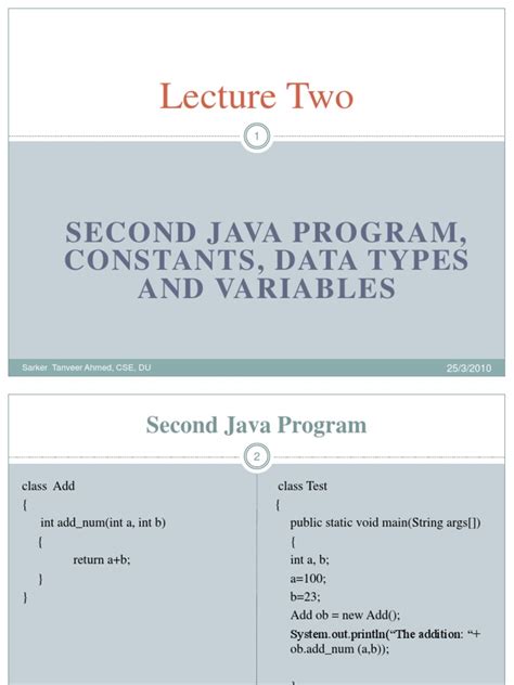 lecture two second java program constants data types and variables pdf data type