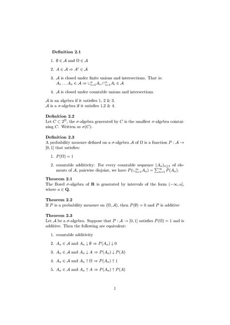 summary of definitions and theorems definition 2 1 a and a 2 a a ac a 3 a is closed under