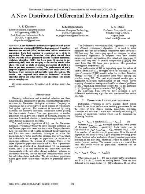 iccca 2015 a new distributed differential evolution algorithm pdf natural selection evolution